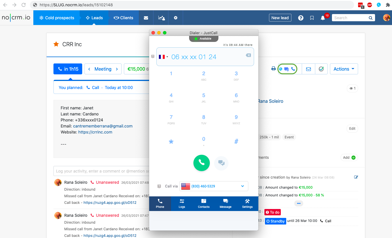 How to use JustCall noCRM Integration · noCRM.io